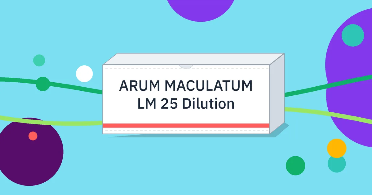 Symbolbild: Packung mit der Aufschrift ARUM MACULATUM LM 25 Dilution (PZN 13396525) – Verfügbarkeit und Bezug in Apotheken in Frankfurt am Main