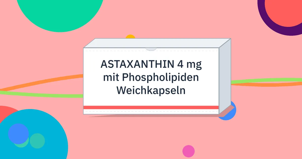 Symbolbild: Packung mit der Aufschrift ASTAXANTHIN 4 mg mit Phospholipiden Weichkapseln (PZN 19505659) – Verfügbarkeit und Bezug in Apotheken in Frankfurt am Main