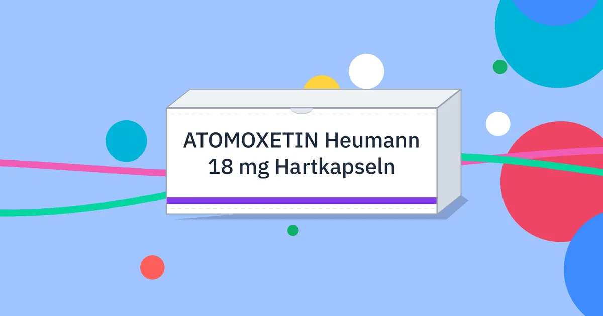 Symbolbild: Packung mit der Aufschrift ATOMOXETIN Heumann 18 mg Hartkapseln (PZN 14063895) – Verfügbarkeit und Bezug in Apotheken in Frankfurt am Main