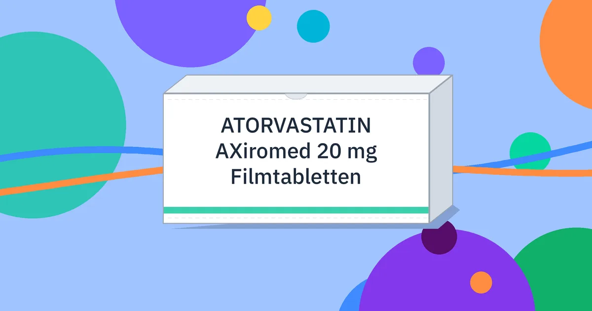 Symbolbild: Packung mit der Aufschrift ATORVASTATIN AXiromed 20 mg Filmtabletten (PZN 13896191) – Verfügbarkeit und Bezug in Apotheken in Frankfurt am Main