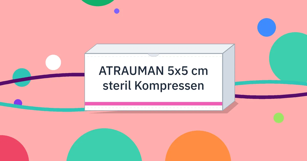 Symbolbild: Packung mit der Aufschrift ATRAUMAN 5x5 cm steril Kompressen (PZN 18715188) – Verfügbarkeit und Bezug in Apotheken in Frankfurt am Main
