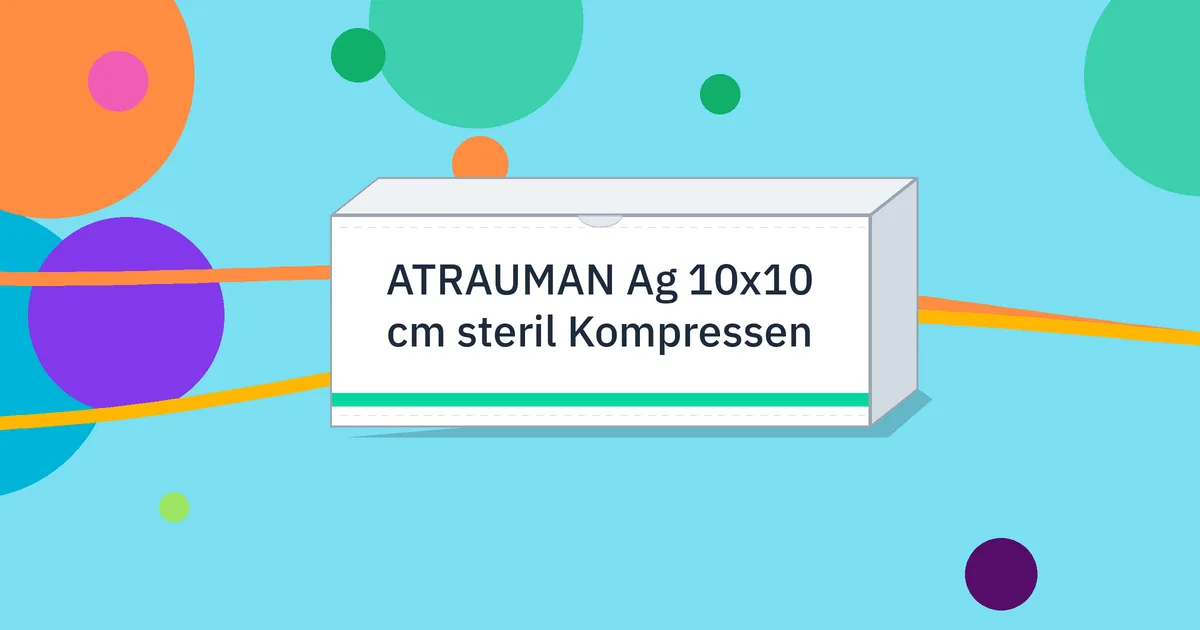 Symbolbild: Packung mit der Aufschrift ATRAUMAN Ag 10x10 cm steril Kompressen (PZN 17381012) – Verfügbarkeit und Bezug in Apotheken in Frankfurt am Main