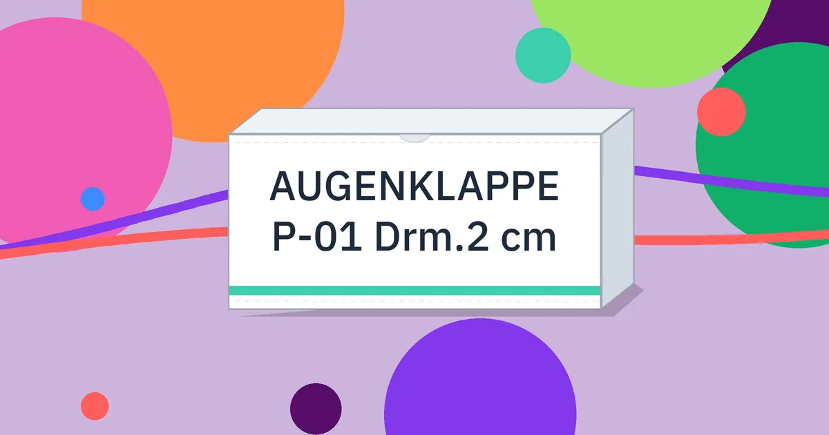 Symbolbild: Packung mit der Aufschrift AUGENKLAPPE P-01 Drm.2 cm (PZN 06110497) – Verfügbarkeit und Bezug in Apotheken in Frankfurt am Main