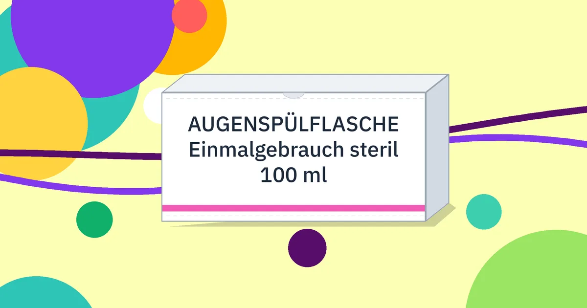 Symbolbild: Packung mit der Aufschrift AUGENSPÜLFLASCHE Einmalgebrauch steril 100 ml (PZN 18443175) – Verfügbarkeit und Bezug in Apotheken in Frankfurt am Main