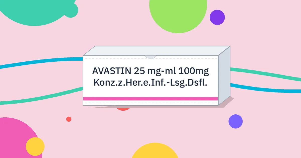 Symbolbild: Packung mit der Aufschrift AVASTIN 25 mg-ml 100mg Konz.z.Her.e.Inf.-Lsg.Dsfl. (PZN 10179402) – Verfügbarkeit und Bezug in Apotheken in Frankfurt am Main
