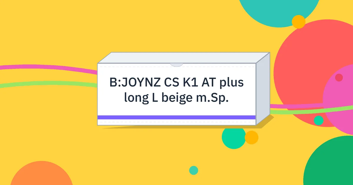Symbolbild: Packung mit der Aufschrift B:JOYNZ CS K1 AT plus long L beige m.Sp. (PZN 20536932) – Verfügbarkeit und Bezug in Apotheken in Frankfurt am Main