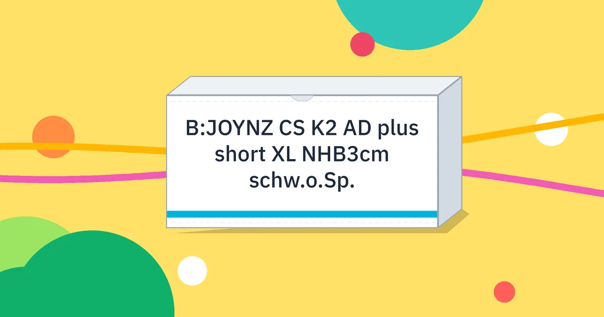 Symbolbild: Packung mit der Aufschrift B:JOYNZ CS K2 AD plus short XL NHB3cm schw.o.Sp. (PZN 20530645) – Verfügbarkeit und Bezug in Apotheken in Frankfurt am Main