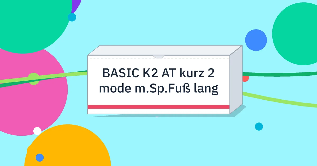 Symbolbild: Packung mit der Aufschrift BASIC K2 AT kurz 2 mode m.Sp.Fuß lang (PZN 20269075) – Verfügbarkeit und Bezug in Apotheken in Frankfurt am Main