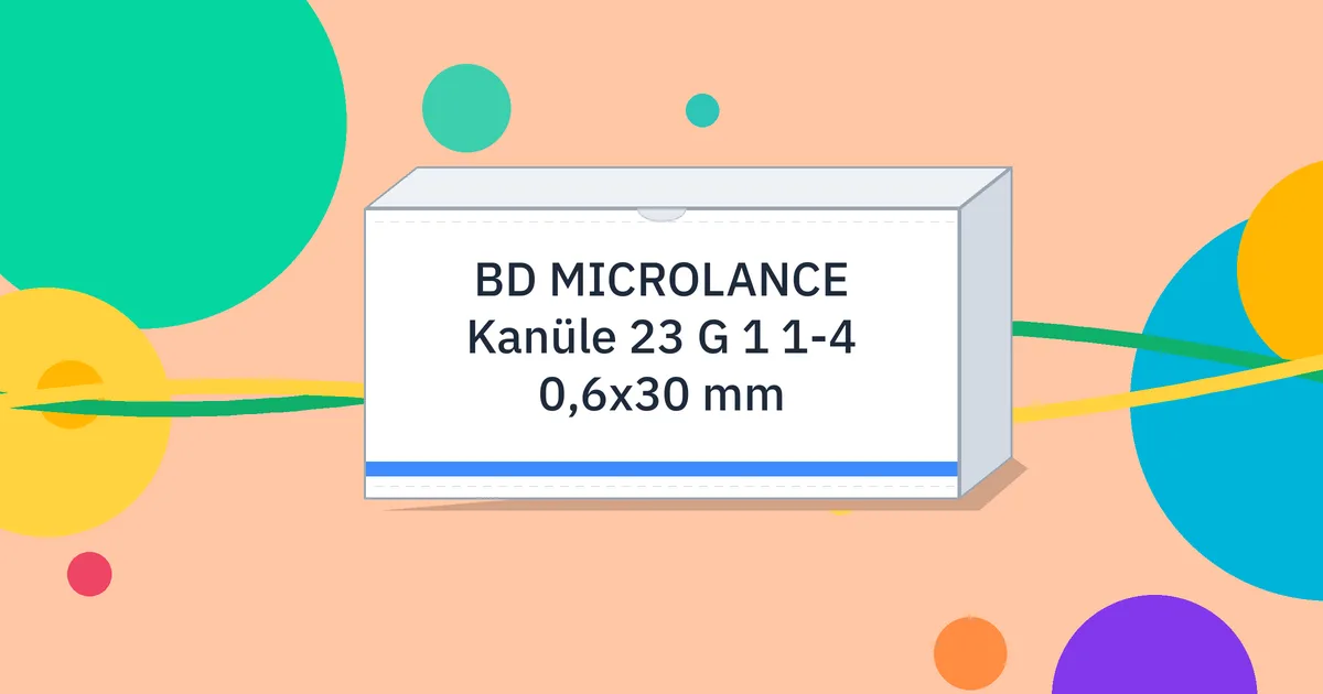Symbolbild: Packung mit der Aufschrift BD MICROLANCE Kanüle 23 G 1 1-4 0,6x30 mm (PZN 03086953) – Verfügbarkeit und Bezug in Apotheken in Frankfurt am Main
