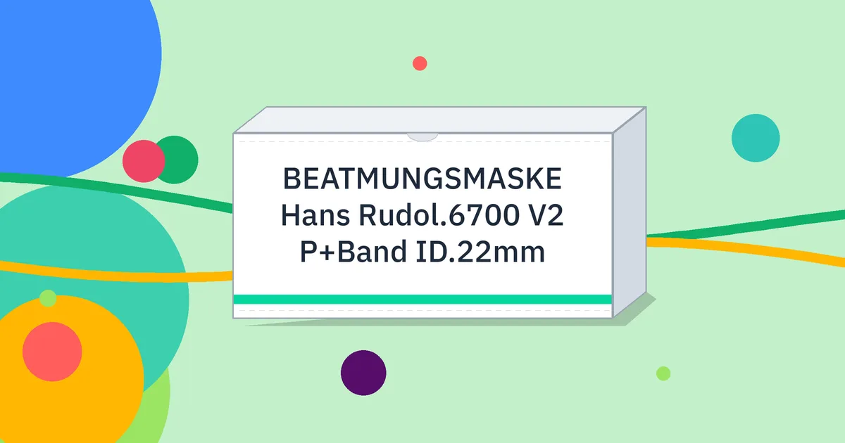 Symbolbild: Packung mit der Aufschrift BEATMUNGSMASKE Hans Rudol.6700 V2 P+Band ID.22mm (PZN 17303495) – Verfügbarkeit und Bezug in Apotheken in Frankfurt am Main