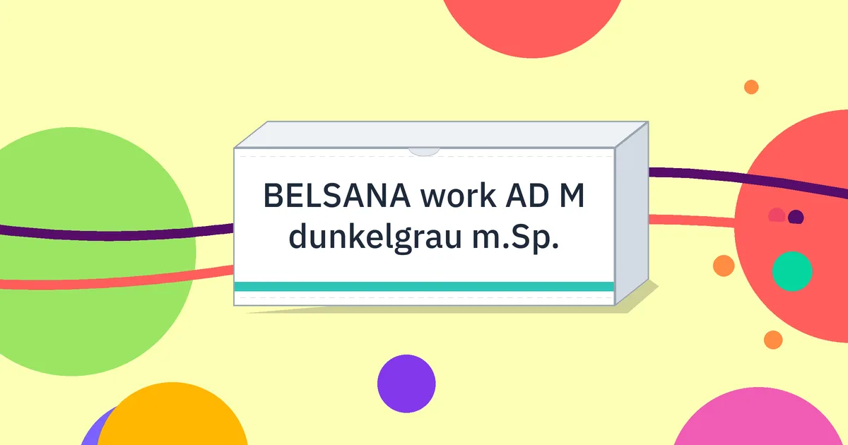 Symbolbild: Packung mit der Aufschrift BELSANA work AD M dunkelgrau m.Sp. (PZN 16219657) – Verfügbarkeit und Bezug in Apotheken in Frankfurt am Main
