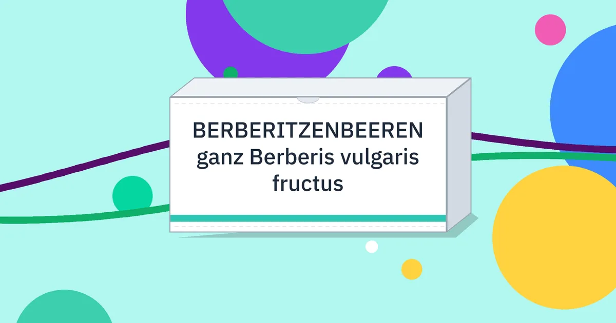 Symbolbild: Packung mit der Aufschrift BERBERITZENBEEREN ganz Berberis vulgaris fructus (PZN 20948942) – Verfügbarkeit und Bezug in Apotheken in Frankfurt am Main