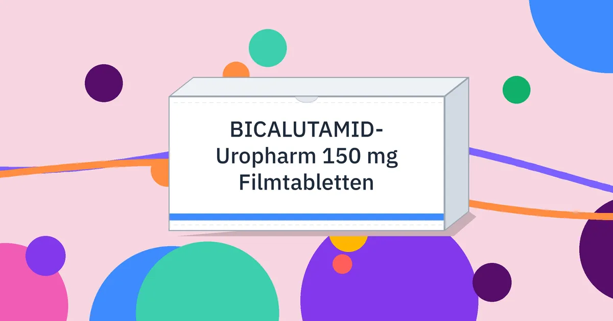 Symbolbild: Packung mit der Aufschrift BICALUTAMID-Uropharm 150 mg Filmtabletten (PZN 09063982) – Verfügbarkeit und Bezug in Apotheken in Frankfurt am Main