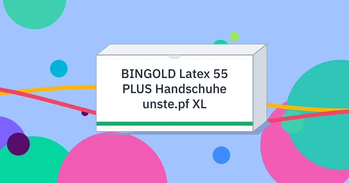 Symbolbild: Packung mit der Aufschrift BINGOLD Latex 55 PLUS Handschuhe unste.pf XL (PZN 19472440) – Verfügbarkeit und Bezug in Apotheken in Frankfurt am Main