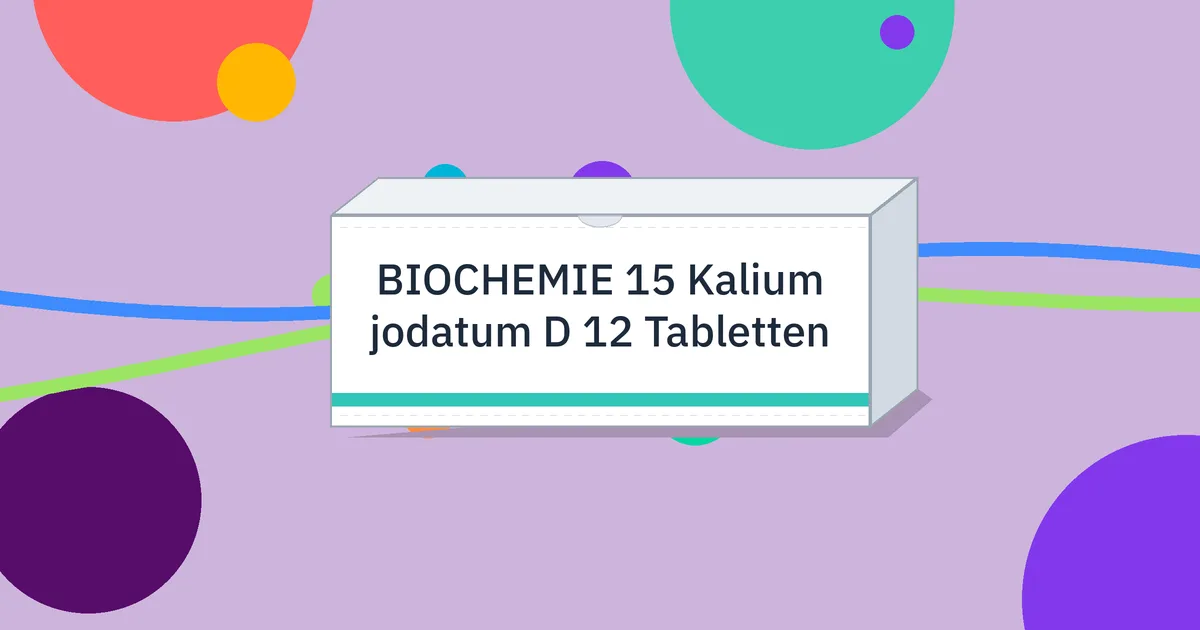 Symbolbild: Packung mit der Aufschrift BIOCHEMIE 15 Kalium jodatum D 12 Tabletten (PZN 04324797) – Verfügbarkeit und Bezug in Apotheken in Frankfurt am Main