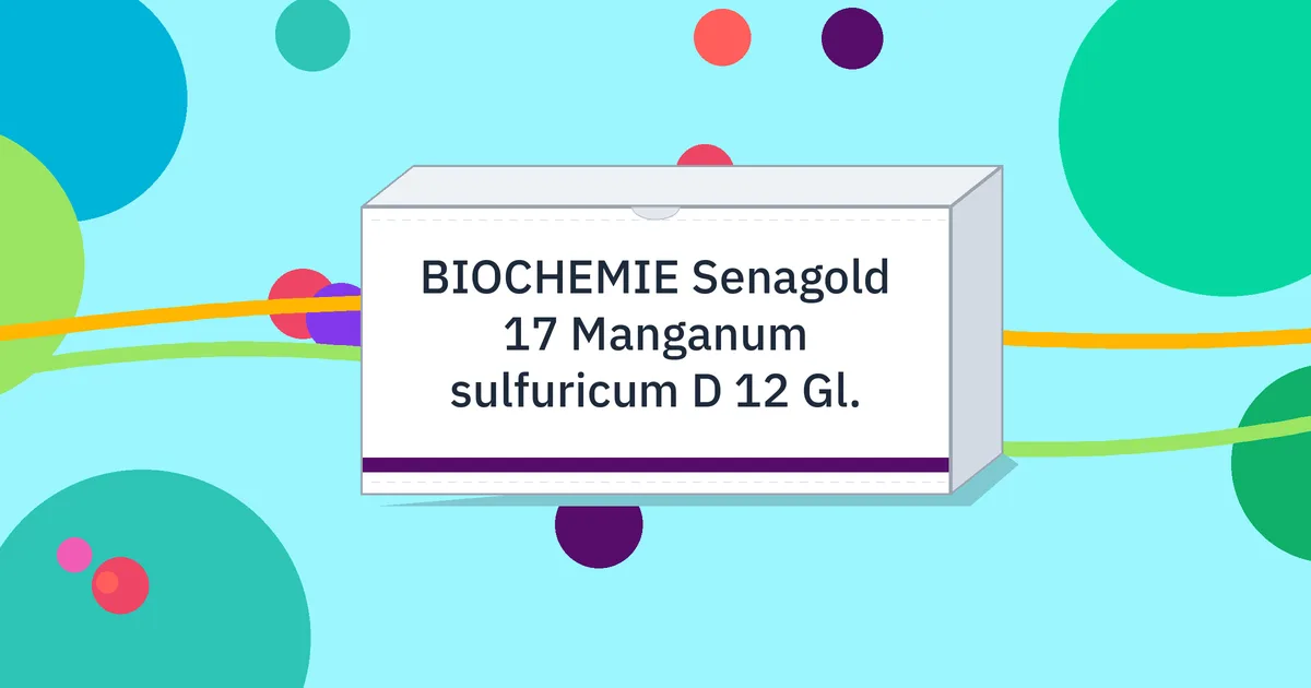 Symbolbild: Packung mit der Aufschrift BIOCHEMIE Senagold 17 Manganum sulfuricum D 12 Gl. (PZN 09214731) – Verfügbarkeit und Bezug in Apotheken in Frankfurt am Main
