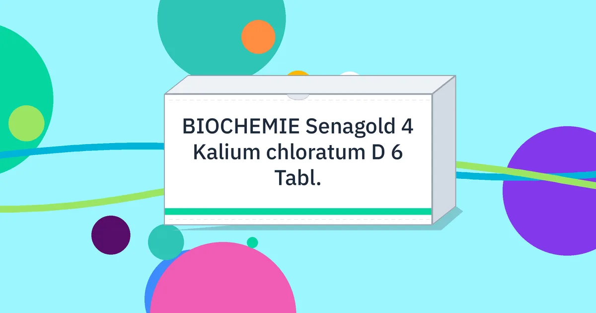 Symbolbild: Packung mit der Aufschrift BIOCHEMIE Senagold 4 Kalium chloratum D 6 Tabl. (PZN 06827410) – Verfügbarkeit und Bezug in Apotheken in Frankfurt am Main