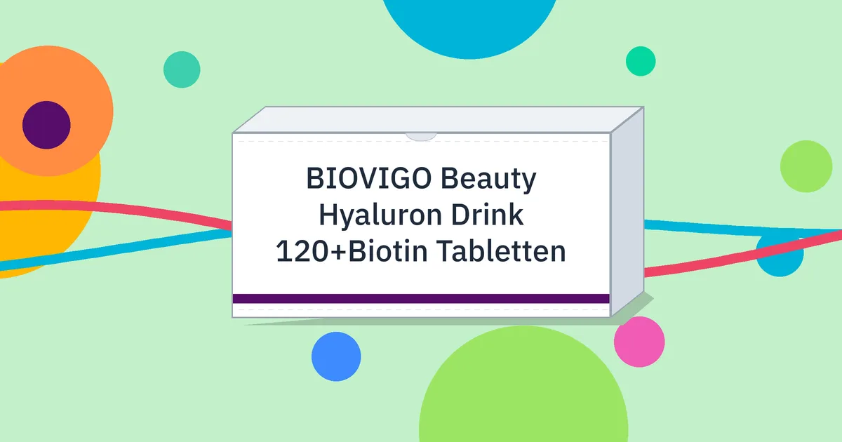 Symbolbild: Packung mit der Aufschrift BIOVIGO Beauty Hyaluron Drink 120+Biotin Tabletten (PZN 18094728) – Verfügbarkeit und Bezug in Apotheken in Frankfurt am Main
