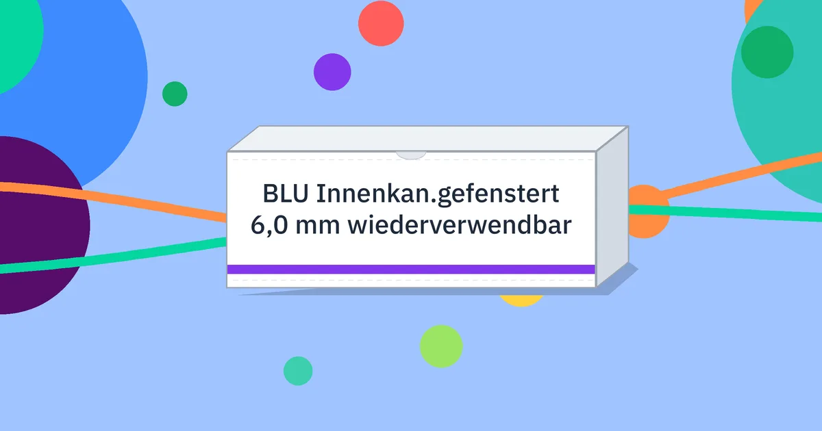 Symbolbild: Packung mit der Aufschrift BLU Innenkan.gefenstert 6,0 mm wiederverwendbar (PZN 02151849) – Verfügbarkeit und Bezug in Apotheken in Frankfurt am Main