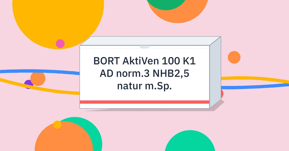 Symbolbild: Packung mit der Aufschrift BORT AktiVen 100 K1 AD norm.3 NHB2,5 natur m.Sp. (PZN 17498406) – Verfügbarkeit und Bezug in Apotheken in Frankfurt am Main