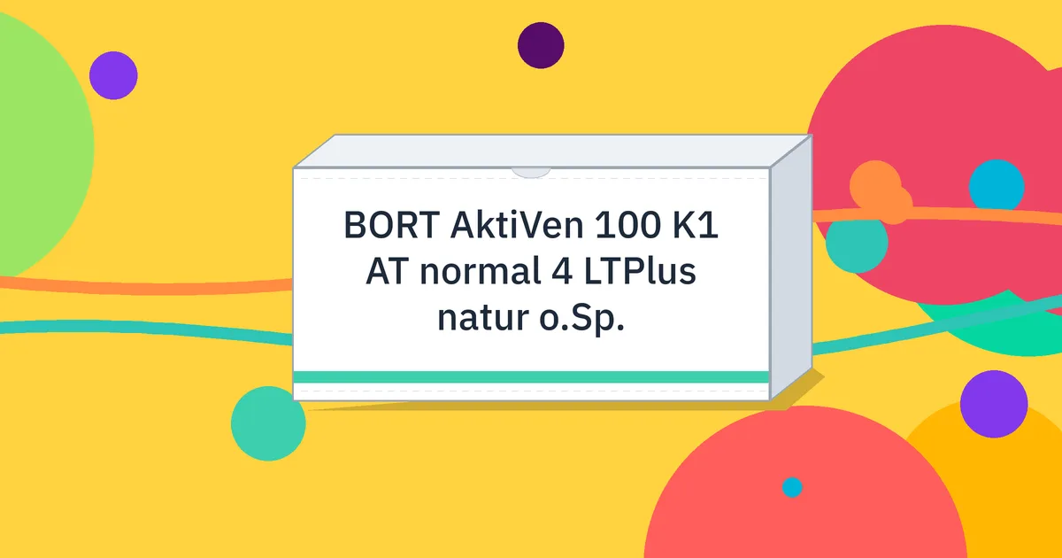 Symbolbild: Packung mit der Aufschrift BORT AktiVen 100 K1 AT normal 4 LTPlus natur o.Sp. (PZN 18175384) – Verfügbarkeit und Bezug in Apotheken in Frankfurt am Main