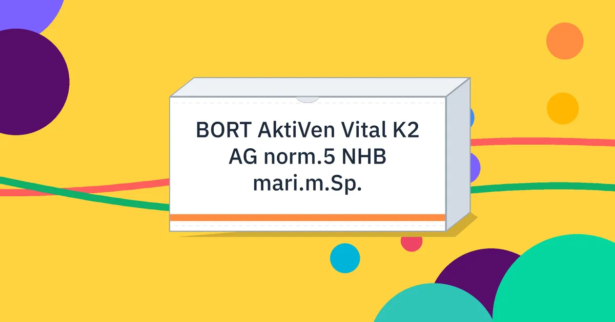 Symbolbild: Packung mit der Aufschrift BORT AktiVen Vital K2 AG norm.5 NHB mari.m.Sp. (PZN 13733135) – Verfügbarkeit und Bezug in Apotheken in Frankfurt am Main