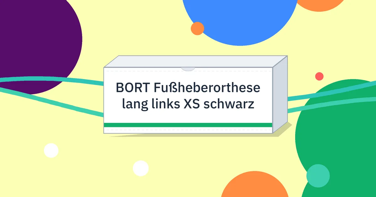 Symbolbild: Packung mit der Aufschrift BORT Fußheberorthese lang links XS schwarz (PZN 19110671) – Verfügbarkeit und Bezug in Apotheken in Frankfurt am Main