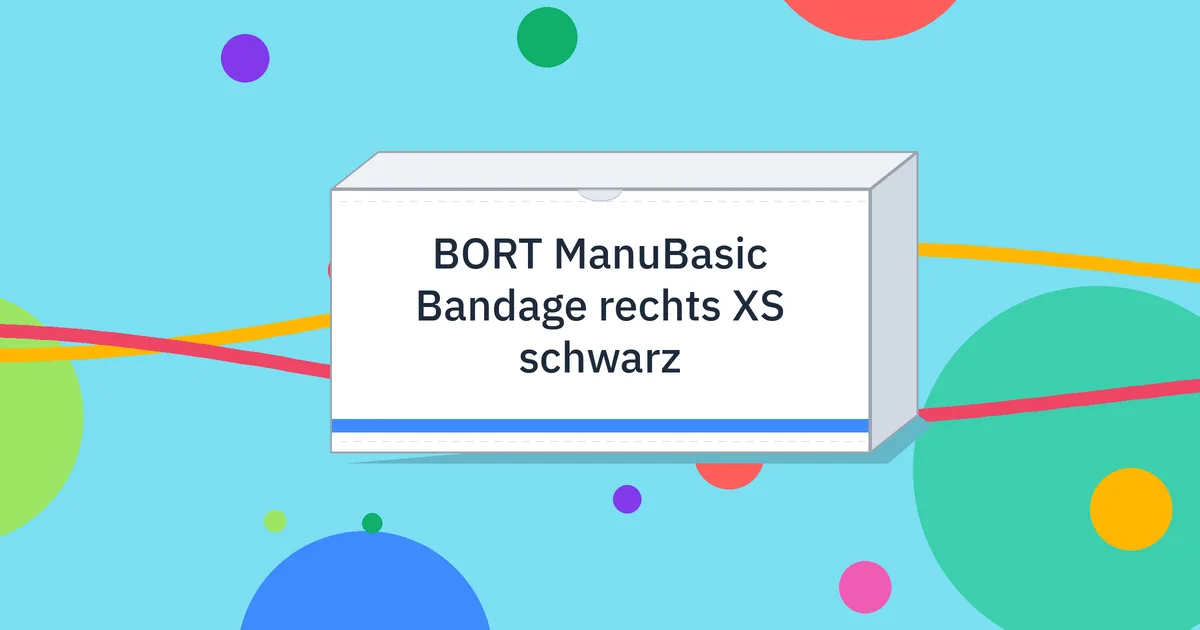 Symbolbild: Packung mit der Aufschrift BORT ManuBasic Bandage rechts XS schwarz (PZN 02759255) – Verfügbarkeit und Bezug in Apotheken in Frankfurt am Main