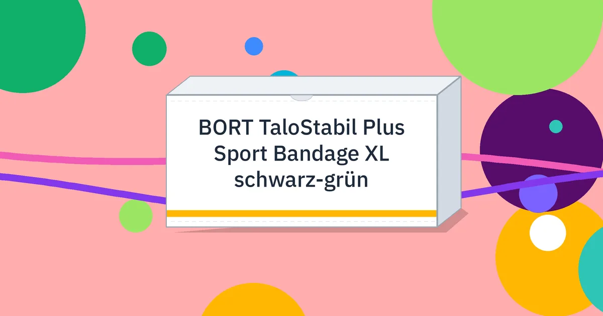 Symbolbild: Packung mit der Aufschrift BORT TaloStabil Plus Sport Bandage XL schwarz-grün (PZN 12573385) – Verfügbarkeit und Bezug in Apotheken in Frankfurt am Main