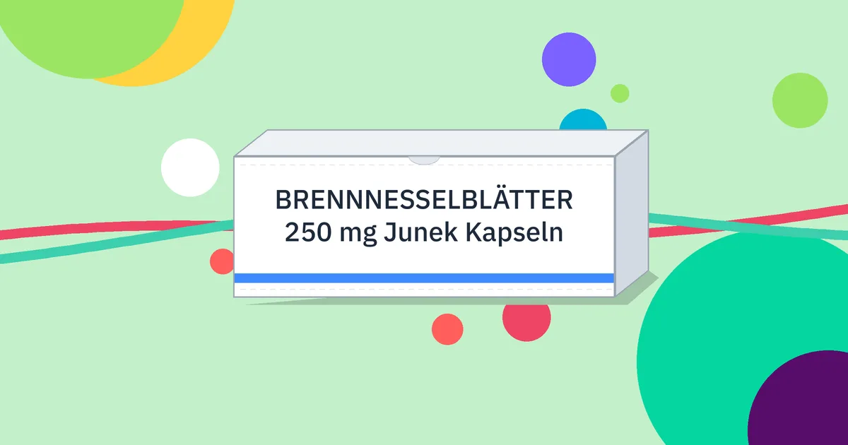 Symbolbild: Packung mit der Aufschrift BRENNNESSELBLÄTTER 250 mg Junek Kapseln (PZN 10396789) – Verfügbarkeit und Bezug in Apotheken in Frankfurt am Main