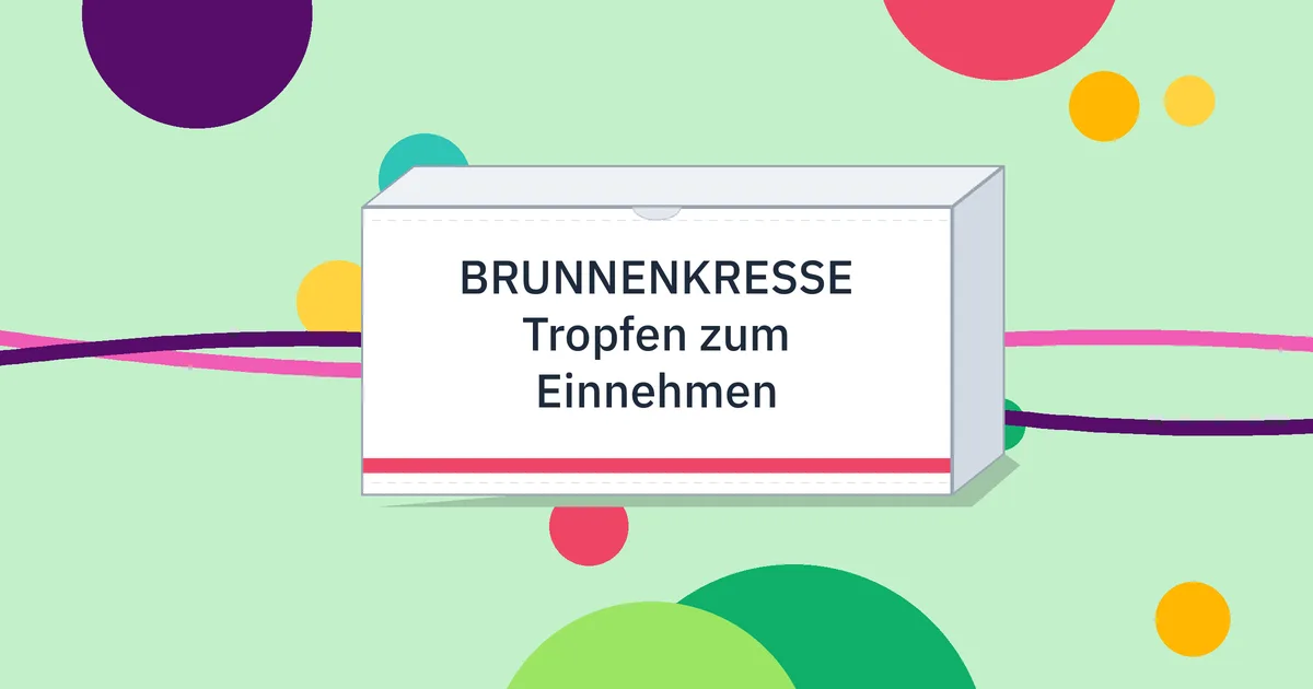 Symbolbild: Packung mit der Aufschrift BRUNNENKRESSE Tropfen zum Einnehmen (PZN 11602570) – Verfügbarkeit und Bezug in Apotheken in Frankfurt am Main