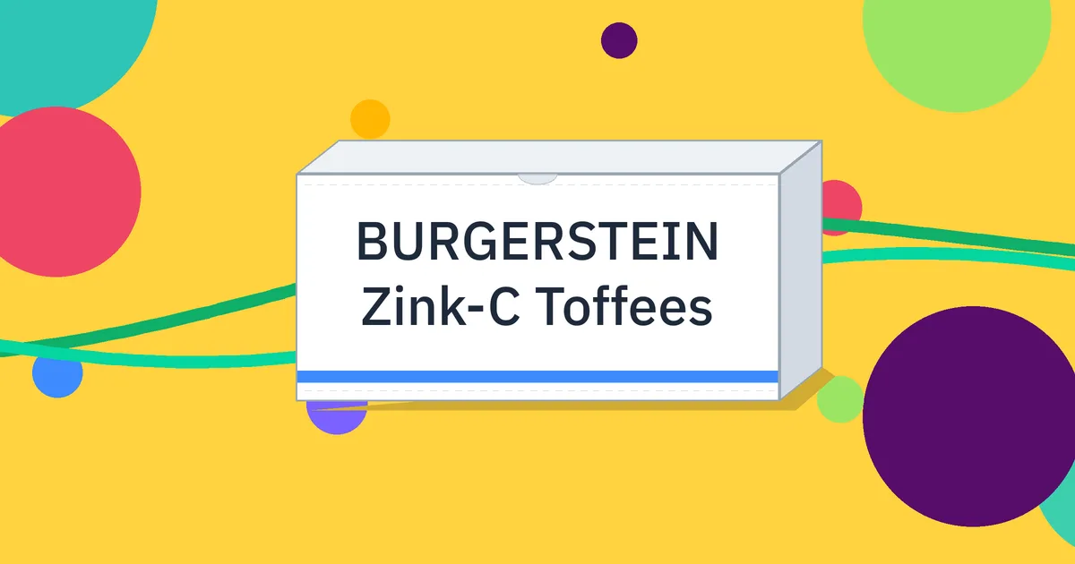 Symbolbild: Packung mit der Aufschrift BURGERSTEIN Zink-C Toffees (PZN 17375342) – Verfügbarkeit und Bezug in Apotheken in Frankfurt am Main
