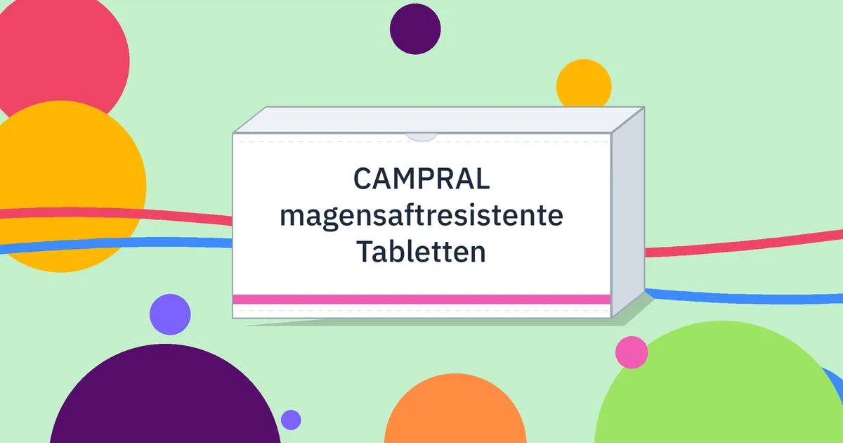 Symbolbild: Packung mit der Aufschrift CAMPRAL magensaftresistente Tabletten (PZN 00968718) – Verfügbarkeit und Bezug in Apotheken in Frankfurt am Main