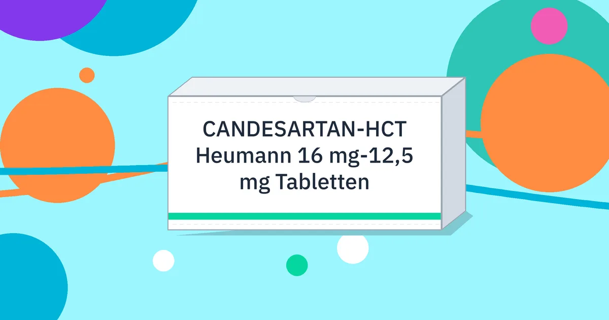 Symbolbild: Packung mit der Aufschrift CANDESARTAN-HCT Heumann 16 mg-12,5 mg Tabletten (PZN 09424629) – Verfügbarkeit und Bezug in Apotheken in Frankfurt am Main