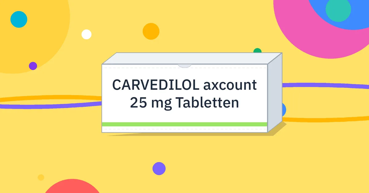 Symbolbild: Packung mit der Aufschrift CARVEDILOL axcount 25 mg Tabletten (PZN 05513891) – Verfügbarkeit und Bezug in Apotheken in Frankfurt am Main