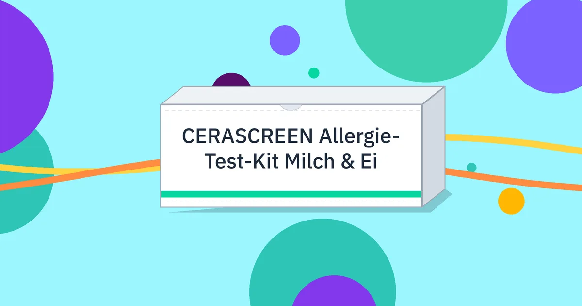 Symbolbild: Packung mit der Aufschrift CERASCREEN Allergie-Test-Kit Milch & Ei (PZN 14002646) – Verfügbarkeit und Bezug in Apotheken in Frankfurt am Main