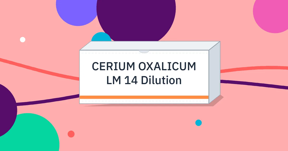 Symbolbild: Packung mit der Aufschrift CERIUM OXALICUM LM 14 Dilution (PZN 13438063) – Verfügbarkeit und Bezug in Apotheken in Frankfurt am Main