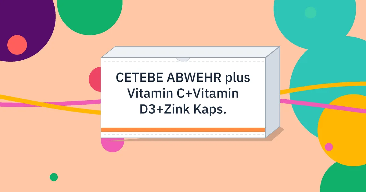 Symbolbild: Packung mit der Aufschrift CETEBE ABWEHR plus Vitamin C+Vitamin D3+Zink Kaps. (PZN 02408188) – Verfügbarkeit und Bezug in Apotheken in Frankfurt am Main