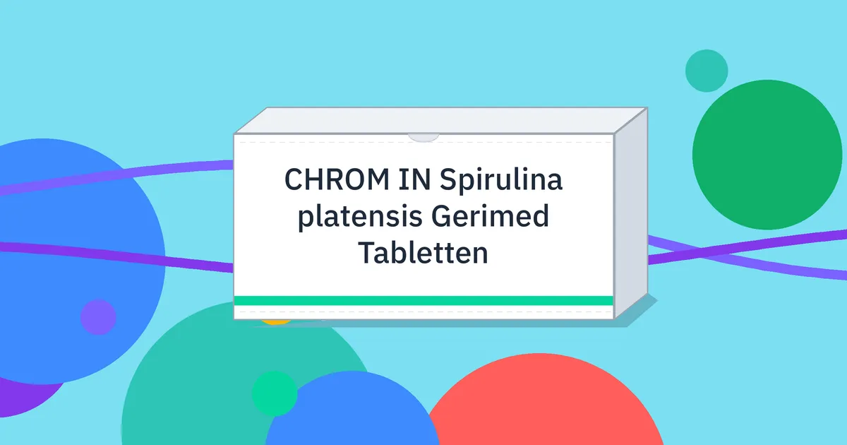 Symbolbild: Packung mit der Aufschrift CHROM IN Spirulina platensis Gerimed Tabletten (PZN 04698598) – Verfügbarkeit und Bezug in Apotheken in Frankfurt am Main