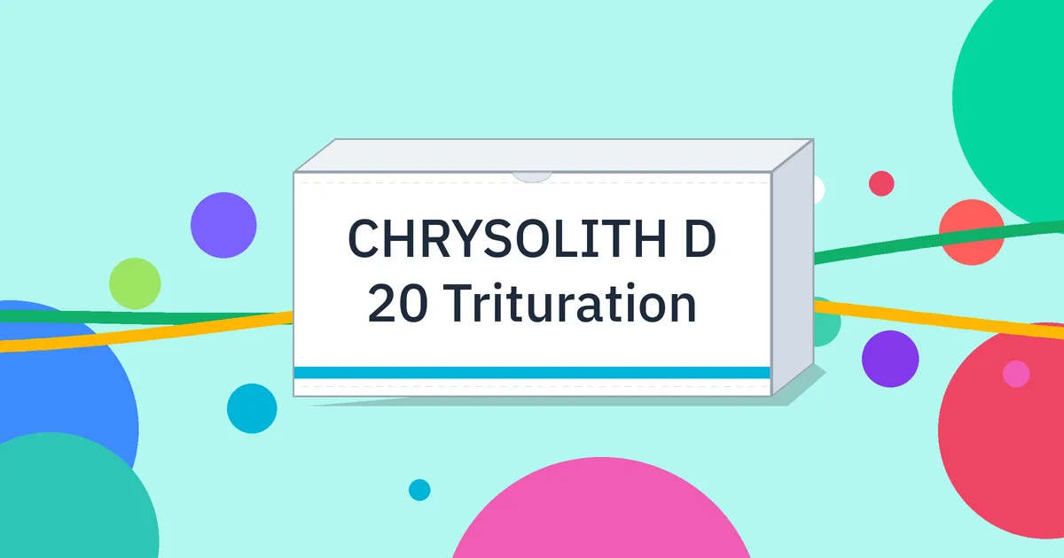 Symbolbild: Packung mit der Aufschrift CHRYSOLITH D 20 Trituration (PZN 07026244) – Verfügbarkeit und Bezug in Apotheken in Frankfurt am Main