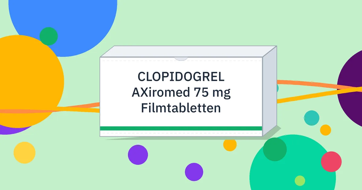 Symbolbild: Packung mit der Aufschrift CLOPIDOGREL AXiromed 75 mg Filmtabletten (PZN 18488367) – Verfügbarkeit und Bezug in Apotheken in Frankfurt am Main
