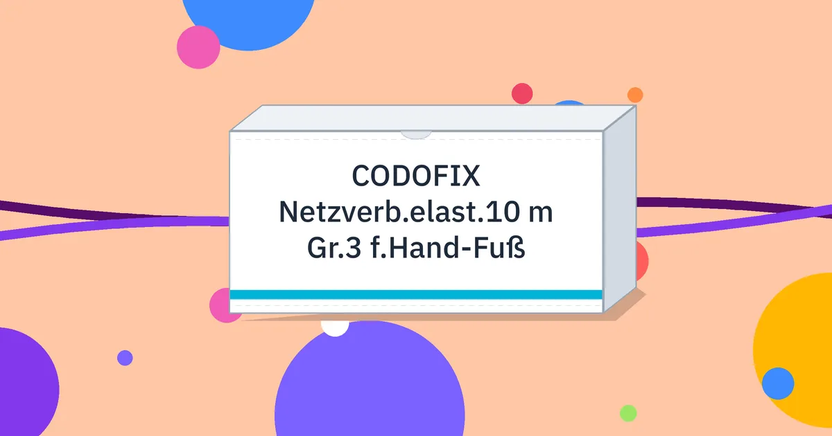 Symbolbild: Packung mit der Aufschrift CODOFIX Netzverb.elast.10 m Gr.3 f.Hand-Fuß (PZN 13598080) – Verfügbarkeit und Bezug in Apotheken in Frankfurt am Main