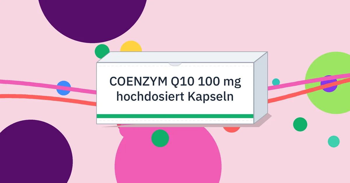 Symbolbild: Packung mit der Aufschrift COENZYM Q10 100 mg hochdosiert Kapseln (PZN 18843124) – Verfügbarkeit und Bezug in Apotheken in Frankfurt am Main