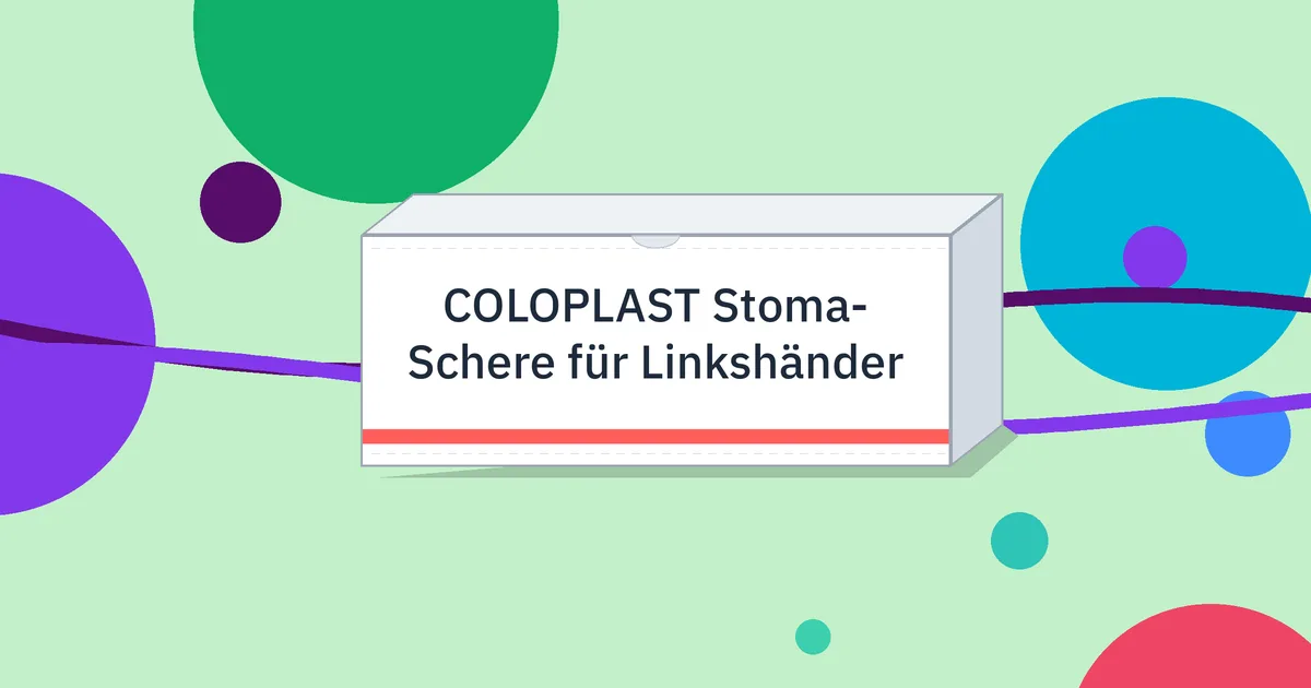 Symbolbild: Packung mit der Aufschrift COLOPLAST Stoma-Schere für Linkshänder (PZN 18828550) – Verfügbarkeit und Bezug in Apotheken in Frankfurt am Main