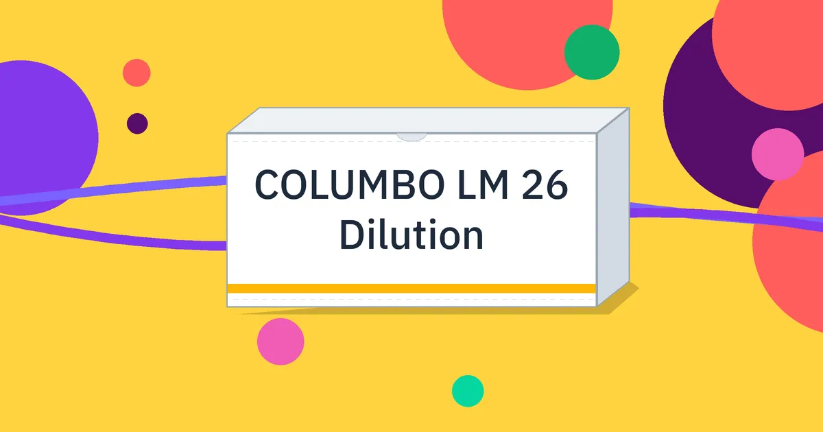 Symbolbild: Packung mit der Aufschrift COLUMBO LM 26 Dilution (PZN 13448914) – Verfügbarkeit und Bezug in Apotheken in Frankfurt am Main