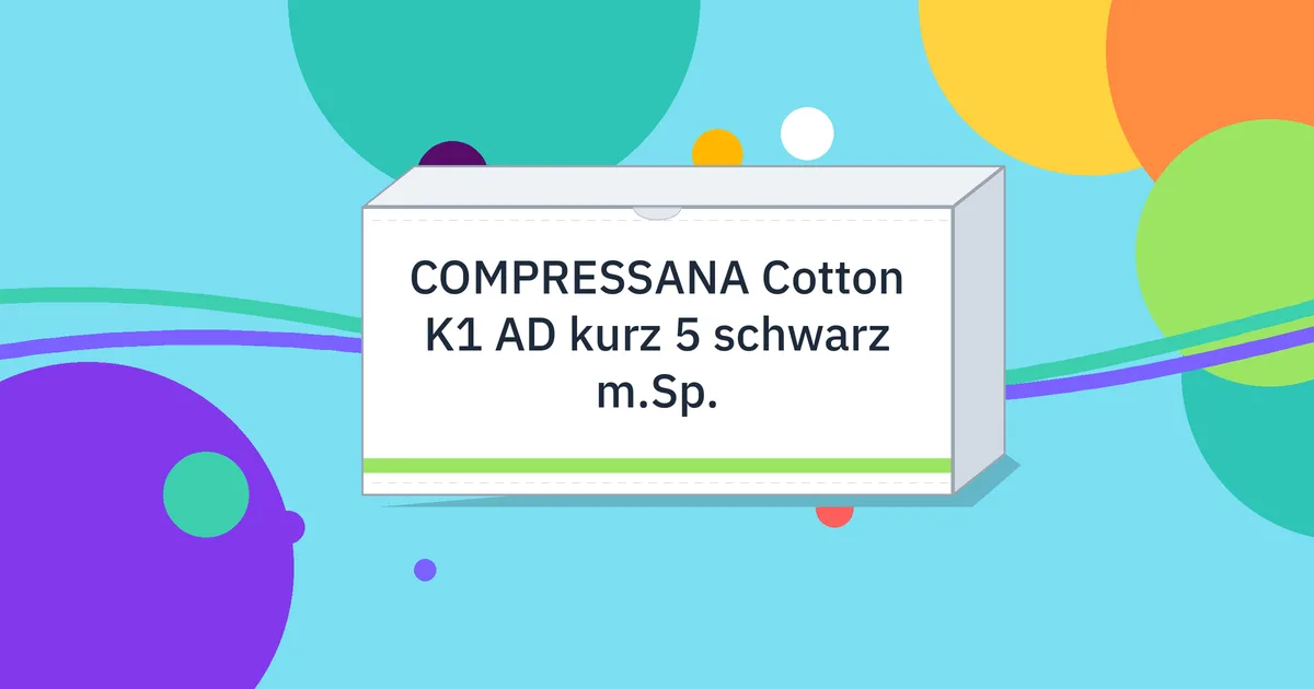 Symbolbild: Packung mit der Aufschrift COMPRESSANA Cotton K1 AD kurz 5 schwarz m.Sp. (PZN 10215842) – Verfügbarkeit und Bezug in Apotheken in Frankfurt am Main