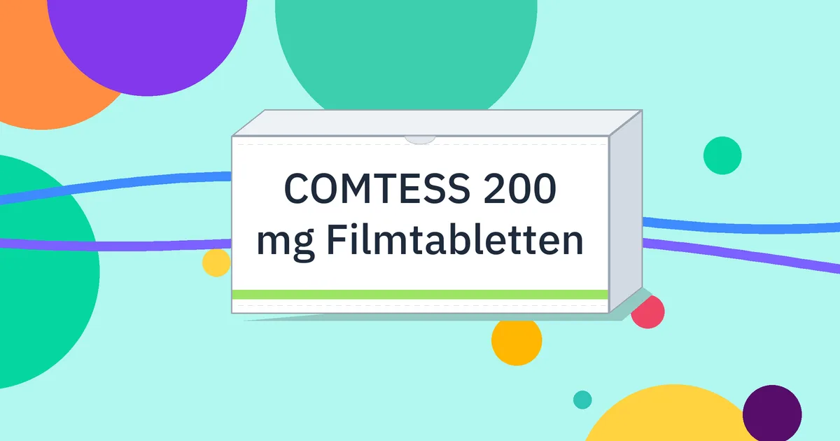 Symbolbild: Packung mit der Aufschrift COMTESS 200 mg Filmtabletten (PZN 16870358) – Verfügbarkeit und Bezug in Apotheken in Frankfurt am Main