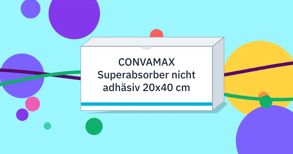 Symbolbild: Packung mit der Aufschrift CONVAMAX Superabsorber nicht adhäsiv 20x40 cm (PZN 19299378) – Verfügbarkeit und Bezug in Apotheken in Frankfurt am Main