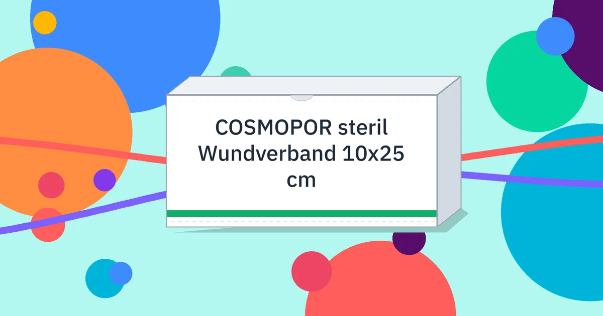 Symbolbild: Packung mit der Aufschrift COSMOPOR steril Wundverband 10x25 cm (PZN 17583247) – Verfügbarkeit und Bezug in Apotheken in Frankfurt am Main
