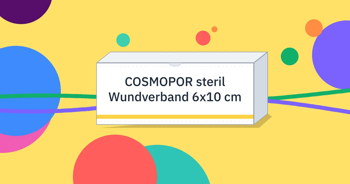 Symbolbild: Packung mit der Aufschrift COSMOPOR steril Wundverband 6x10 cm (PZN 20025580) – Verfügbarkeit und Bezug in Apotheken in Frankfurt am Main
